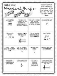 Musical Bingo Card - Spring Break - Teach From The Stage