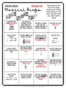 Musical Bingo Card - Spring Break - Teach From The Stage