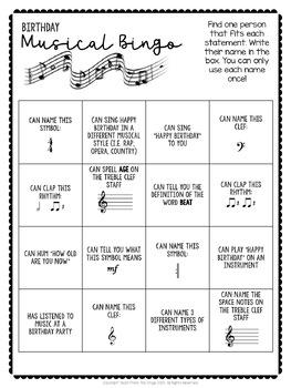 Musical Bingo Card - Birthday - Teach From The Stage
