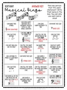 Musical Bingo Card - Birthday - Teach From The Stage