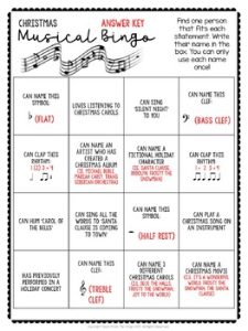 Musical Bingo Card - Christmas - Teach From The Stage