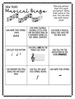 Musical Bingo Card - New Years - Teach From The Stage