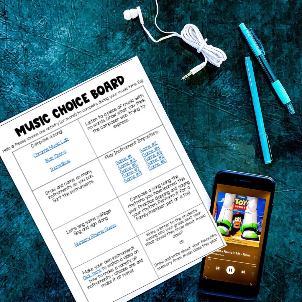 Free Music Choice Boards for End-of-Year Elementary Review